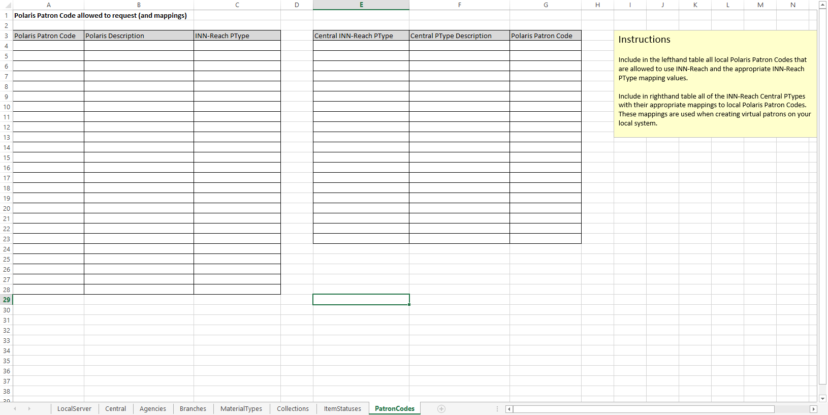 INN-Reach Configuration and Mapping Spreadsheet
